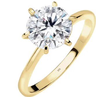 Elli PREMIUM Ring Damen Verlobung Solitär Funkelnd mit Zirkonia Kristalle aus 375 Gelbgold