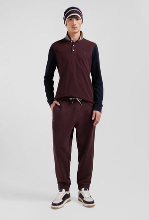 Eden Park Polo Manches Longues En Piqu&eacute; Coton Bicolore Bordeaux Col Jacquard Coupe Regular
