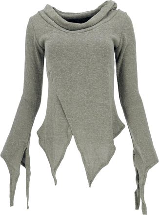 Guru Shop Pixishirt mit Schalkragen Baumwollstrick Pullover - Helles Khaki, Damen, Baumwolle, Size:M/L