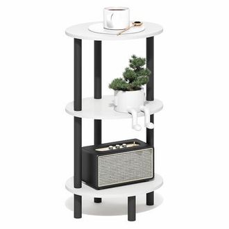 Furinno Turn-N-Tube Nachttisch, 3-stufig, 27.6 hoher ovaler Nachttisch, Bettseitentisch mit offenen Ablagen f&uuml;r Schlafzimmer, Wohnzimmer, Wei&szlig;