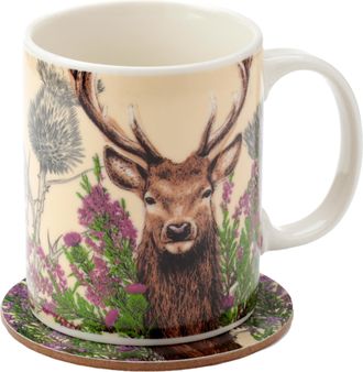 Puckator Wild Stag Christmas Porcelain Mug & Coaster Set
