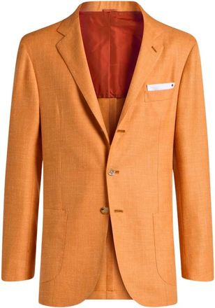 Kiton Homme, Vestes, Orange, Taille: S Veste crois&eacute;e en m&eacute;lange cachemire, laine, soie et lin