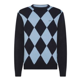 Sun 68 Navy Blue Argyle Pullover - - Knitwear - Herren - Blau - S