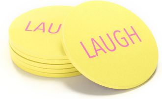 Luna Via Untersetzer Words, hochwertiger Keramik, Inspirierende Designs (Laugh Gelb-Rosa)
