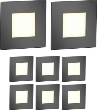 LEDs Com 8 Stück LED Treppenlicht/Wandeinbauleuchte FEX für innen und außen, eckig, anthrazit, 85 x 85mm, warmweiß