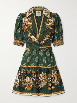 Farm Rio Ayla Minikleid Aus Baumwollpopeline Mit Blumenprint Zum Binden - Grün