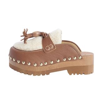 JEJIA Braune Leder Shearling Clog Schuhe - - Shoes - Damen - Braun - 38 EU