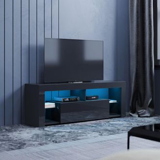 Sonni Sonni - TV-M&ouml;bel Schwarz tv Schrank Hochglanz mit led Beleuchtung(12 Farben k&ouml;nnen eingestellt Werden) 140x35x50.5cm