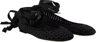Marc Jacobs Womens The Logo Ribbon Ballerinas - Marc Jacobs Synthetic Black Shoes Flat-Shoes