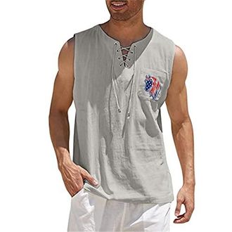 Generic Chemise en coton et lin pour homme - Chemisier dentra&icirc;nement pour homme - Printemps et &eacute;t&eacute; - Hauts d&eacute;contract&eacute;s - Sans manches - D&eacute;bardeur en coton - 