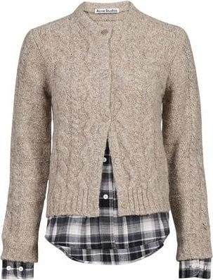 Acne Studios Cardigan droit col rond superpos&eacute; en laine m&eacute;lang&eacute;e