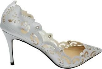 Generic YUJIEBB Chaussures de mariage en cuir sculpt&eacute; avec fleurs sculpt&eacute;es pour femme - Talon aiguille &agrave; lacets et d&eacute;coupes florales - Pointure 34-46, argent
