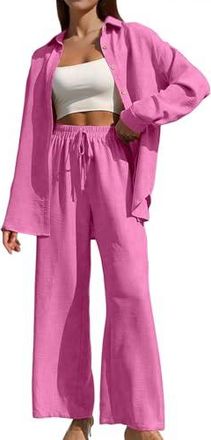 Generico Ensemble de 2 pi&egrave;ces pour lautomne &eacute;l&eacute;gant et d&eacute;contract&eacute; chemisier en mousseline avec boutons et pantalon avec ceinture &eacute;lastique, convient pour le j