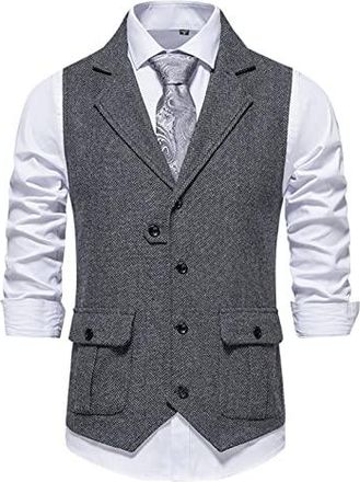 Generic Gilet d&eacute;contract&eacute; pour homme - Gilet formel pour homme, couleur unie, gilets de f&ecirc;te de mariage, gilets &agrave; col en V, gilets &agrave; col en V, style vintage, 