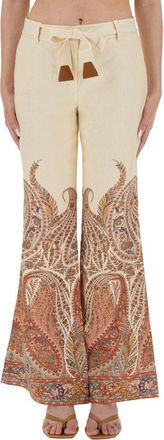 Zimmermann Flare Fit Linen Trousers - Beige