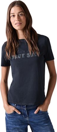Cecil Damen B322095 T-Shirt Mit Wording, Deep Petrol,XS