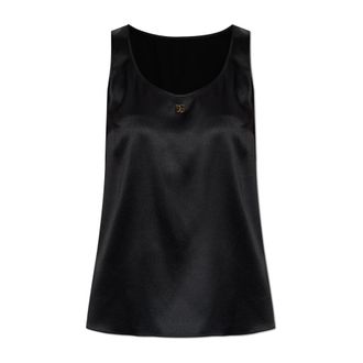 Dolce & Gabbana Seidentop mit logo-f&ouml;rmiger Applikation - - Tops - Damen - Schwarzk - L