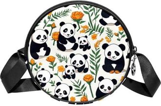Generic Sac &agrave; bandouli&egrave;re rond pour femme, petit panda mignon, sac &agrave; bandouli&egrave;re avec fermeture &eacute;clair, bretelles r&eacute;glables, sac &agrave; main rond d&eacute;contract&eacute; pour 