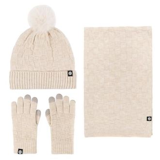 Generic &Eacute;charpe 2026 pour femmes, couples, hiver, ext&eacute;rieur, chapeau chaud, gants, trois pi&egrave;ces &agrave; carreaux en tricot, beige, Taille unique