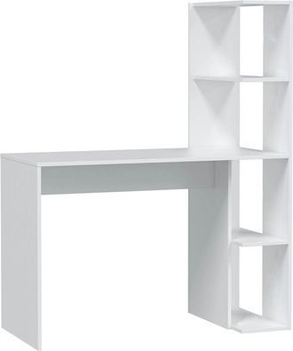 PEGANE Table du bureau, meuble du bureau r&eacute;versible avec &eacute;tag&egrave;re en bois coloris Blanc artik - hauteur 136 x longueur 110 x profondeur 52 cm