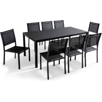 Oviala Ensemble table de jardin et 8 chaises avec plateau verre noir