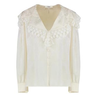 Chlo&eacute; Maxi-Kragen Bluse aus Seidenjacquard & Spitze - - Blouses & Shirts - Damen - Wei&szlig; - S