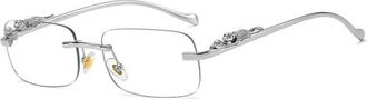 Generic Lunettes de soleil rectangulaires sans monture vintage en métal avec tête de léopard pour homme et femme, Argenté transparent, Taille unique