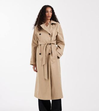 Asos Tall ASOS DESIGN Tall - Wasserabweisender Longline-Trenchcoat in Steinbeige-Neutral