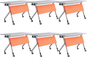 Generic Mobiles Klapptisch-Set, Klappkonferenztisch-Set - 140 cm (55,1 Zoll) gro&szlig;er, mobiler Klapptisch mit 6 St&uuml;hlen und Trennw&auml;nden auf Rollen f&uuml;r B&uuml;ro und 