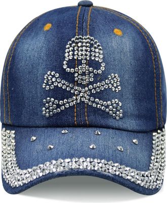 Glamexx24 Jeans Baseball Cap Damen Verstellbare Basecap mit Strasssteinen Atmungsaktive Baumwolle Baseballkappe f&uuml;r Outdoor Running Tennis Golf