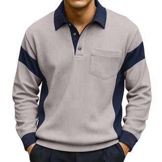 Generic Polo classique boutonn&eacute; pour homme, coupe classique, chemise vintage d&eacute;contract&eacute;e, haut basique doux, l&eacute;ger et respirant, gris, 3XL