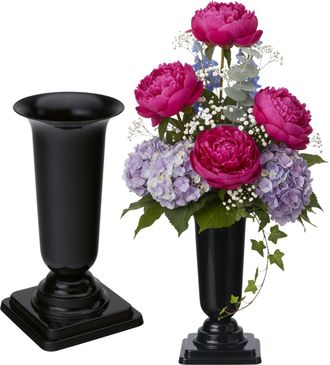 Matches 21 Wetterfeste Grabvasen mit Sockel 31 cm schwarz - 2 Friedhofsvasen zum Hinstellen als Grabschmuck