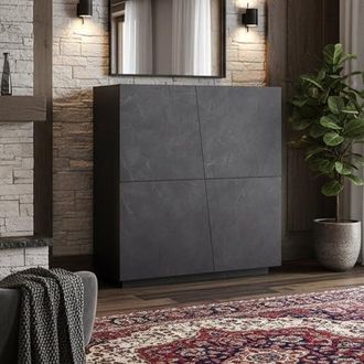 Dmora Kommode Pavel, 4-t&uuml;riges K&uuml;chen-Sideboard, Wohnzimmer-Buffet, 100 % Made in Italy, 120 x 43 x 126 cm, Schiefer