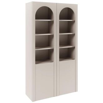 Selsey Glasvitrine Arkadia Zweifl&uuml;gelige Glas Vitrine in Kaschmir Vitrinenschrank mit Glaseins&auml;tzen 8 Glasb&ouml;den & 4 F&auml;cher Laminierte Spanplatte Tip-On-Syste