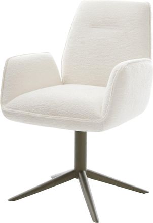 DELIFE Esszimmerstuhl Zoa-Flex Fußkreuz Effektfinish Titan Bouclé Soft Beige 360° drehbar Wippfunktion Taschenfederkern