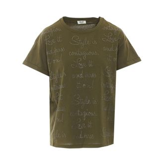 Liu Jo T-Shirt mit Strassbesatz und Rundhalsausschnitt - - Tops - Damen - Gr&uuml;n - XS