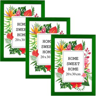 MG Design Set aus 3 Grün Bilderrahmen 20 x 30 cm - Aus echtem Holz mit Acrylglas, zum Aufhängen & Aufstellen, für Fotos, Poster & Puzzle