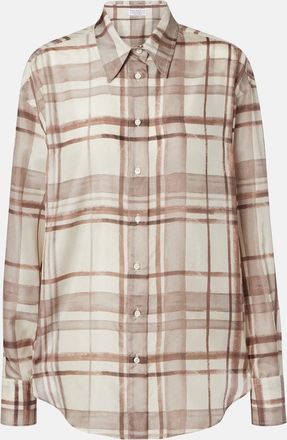 Brunello Cucinelli Chemise en soie &agrave; motif tartan