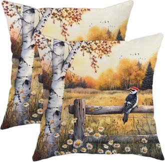 Generic Herbstspechtvogel Kissenbez&uuml;ge Quadratische Dekokissen Dekorative Zierkissenbez&uuml;ge F&uuml;r Hotel Sofa Balkon 45X45Cm 2Er Set