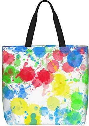 Generic Sac Fourre-Tout &Eacute;claboussures De Peinture, Motif Color&eacute; Sac &Agrave; Provisions Lavables Avec Poign&eacute;es Sacs En Toile Pour Femmes, Pour Burea, Femmes, Tous Le