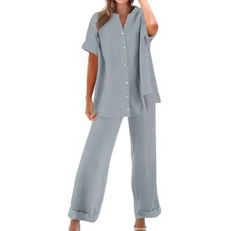 Generic Ensemble de pyjama 2 pi&egrave;ces &agrave; manches longues pour femme - V&ecirc;tement de d&eacute;tente tendance et confortable - Surv&ecirc;tement de nuit pour femme, gris, XXXXXL