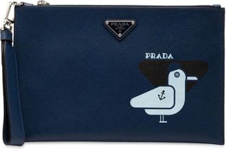 Prada Clutches - Saffiano Seagull Print Clutch - Gr. unisize - in Blau - f&uuml;r Damen