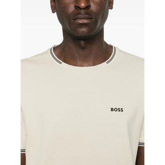 HUGO BOSS Striped Ribbed Crew Neck T-Shirt - Beige