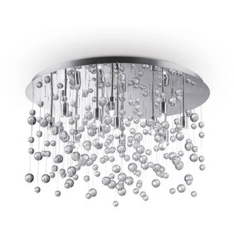 Ideal Lux Neve - Pendentif affleurant au plafond &agrave; 12 ampoules &agrave; bulles en verre semi-souffl&eacute;, chrome, G9 - Ideal Lux