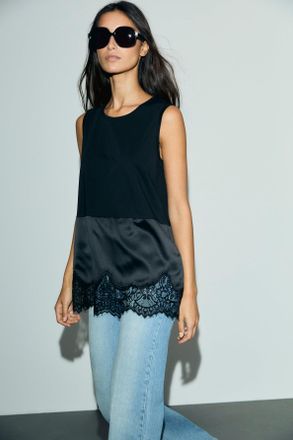 Gerard Darel Top bi mati&egrave;re en coton et dentelle - BAIA - Noir