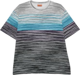 Missoni Gestreiftes T-Shirt mit gummiertem Logo - Blau