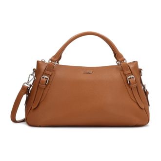 Kazar Hellbraune Ledertasche mit Henkeln und silbernen Details - - Bags - Damen - Braun - ONE SIZE