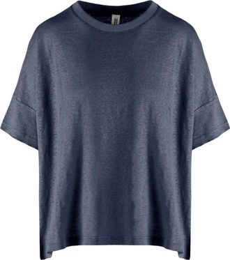 Bomboogie Femme, Tops, Bleu, Taille: 42 FR T-shirt ample en jersey de lin