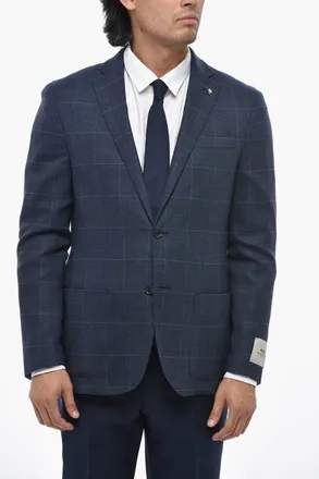 Corneliani CC COLLECTION Halbgef&uuml;tterter Blazer aus Wollmix im Windowpane-Karo Corneliani