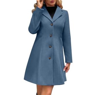 TOMWELL Manteau Femme Long Revers Manteaux Hiver Chaud Trench Coat Manche Longue D&eacute;contract&eacute; Veste A Bleu XXL